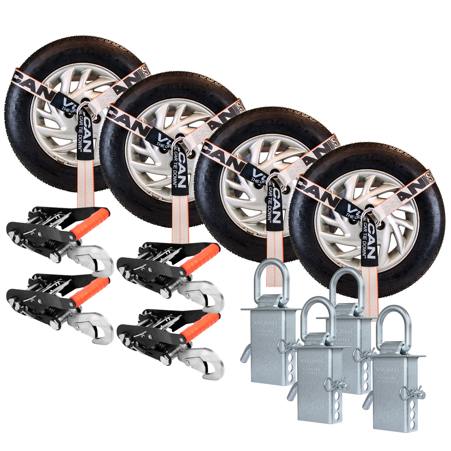 VULCAN Snap Hook Tie Down Kits with Heavy Duty Stake Pocket D Rings ...