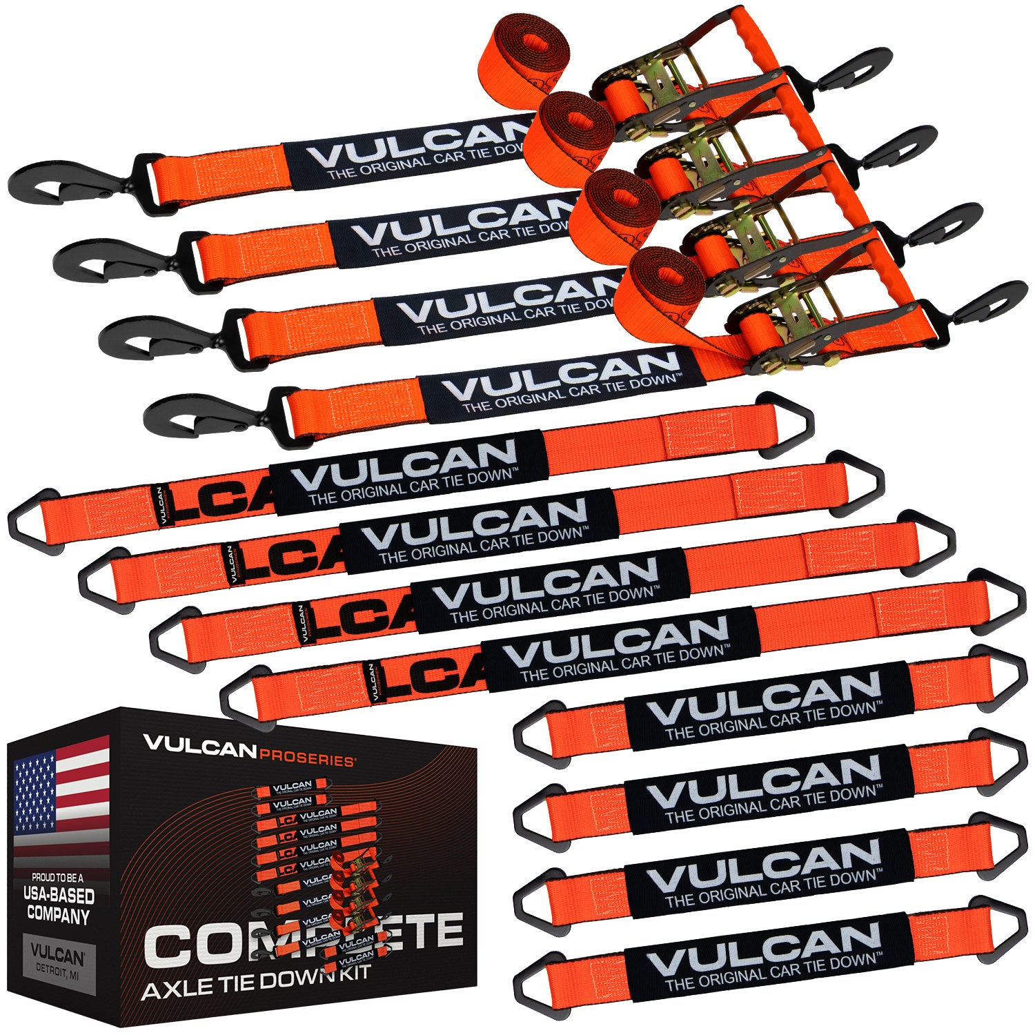 VULCAN Complete Axle Strap Tie Down Kit with Snap Hook Ratchet Straps ...