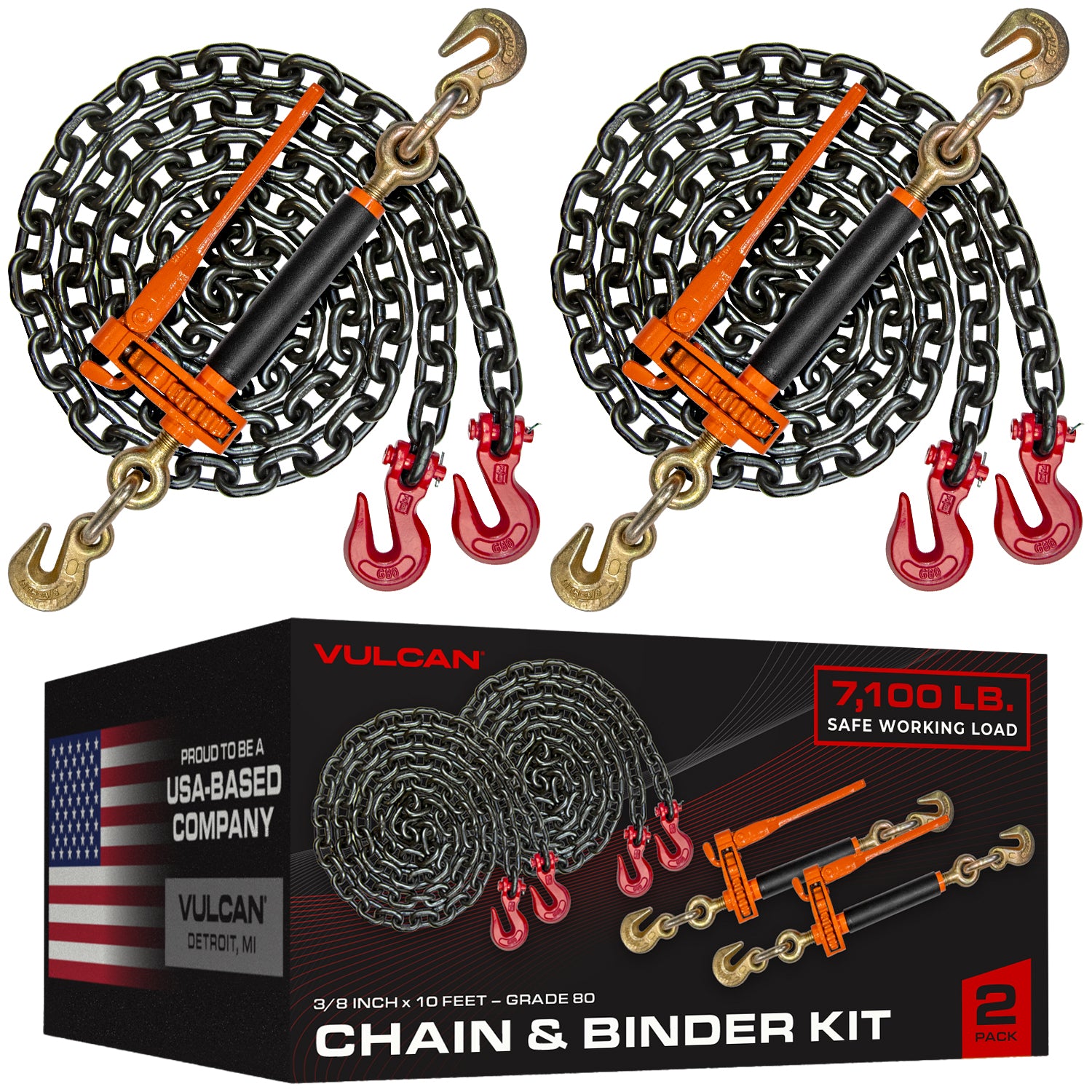 3/8 G80 Chain & Folding Handle Binder Kit 10' - 2 Chains – TrucknTow, Inc