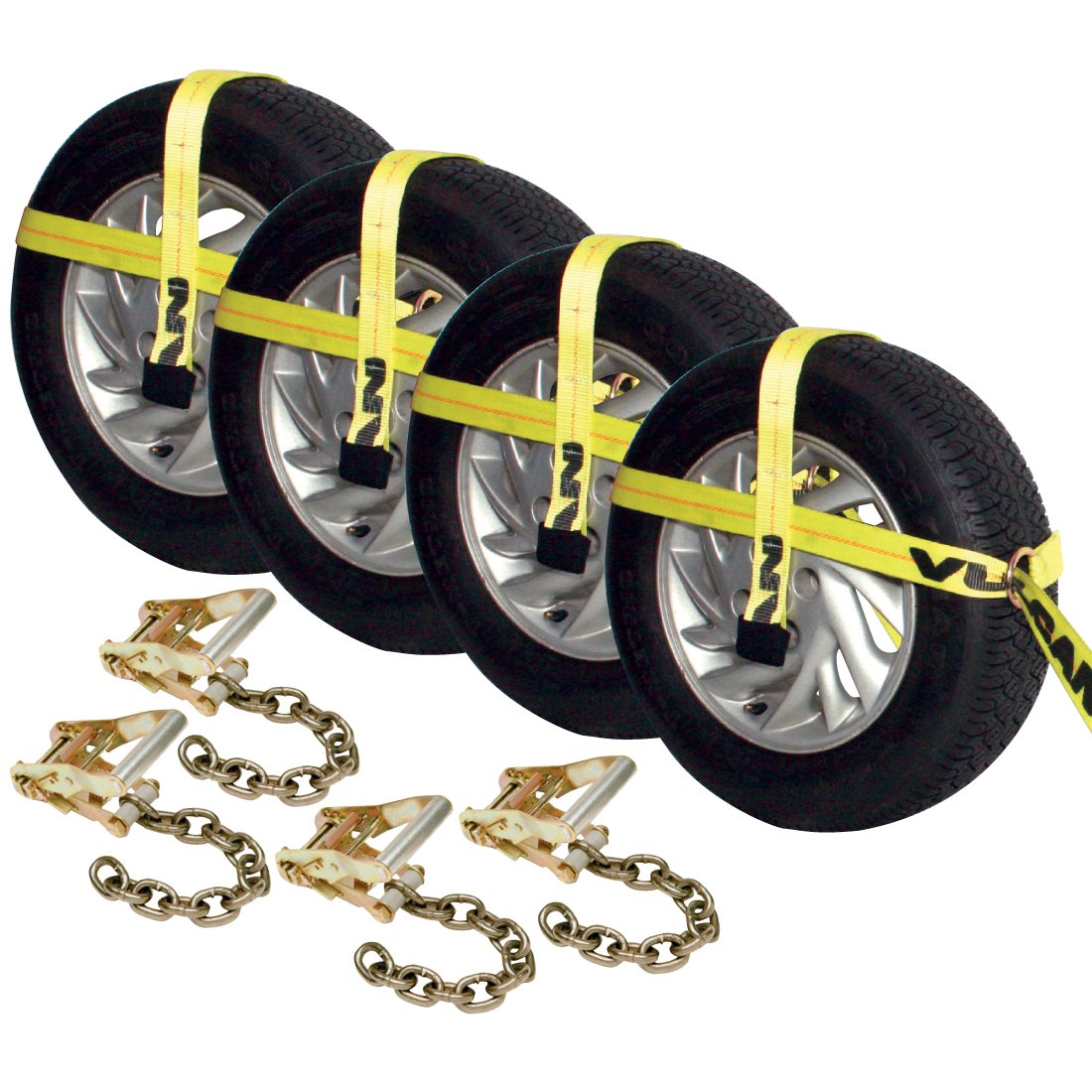 Vulcan Classic Adjustable Loop Car Tie Down Kits With Chain Ratchet ...
